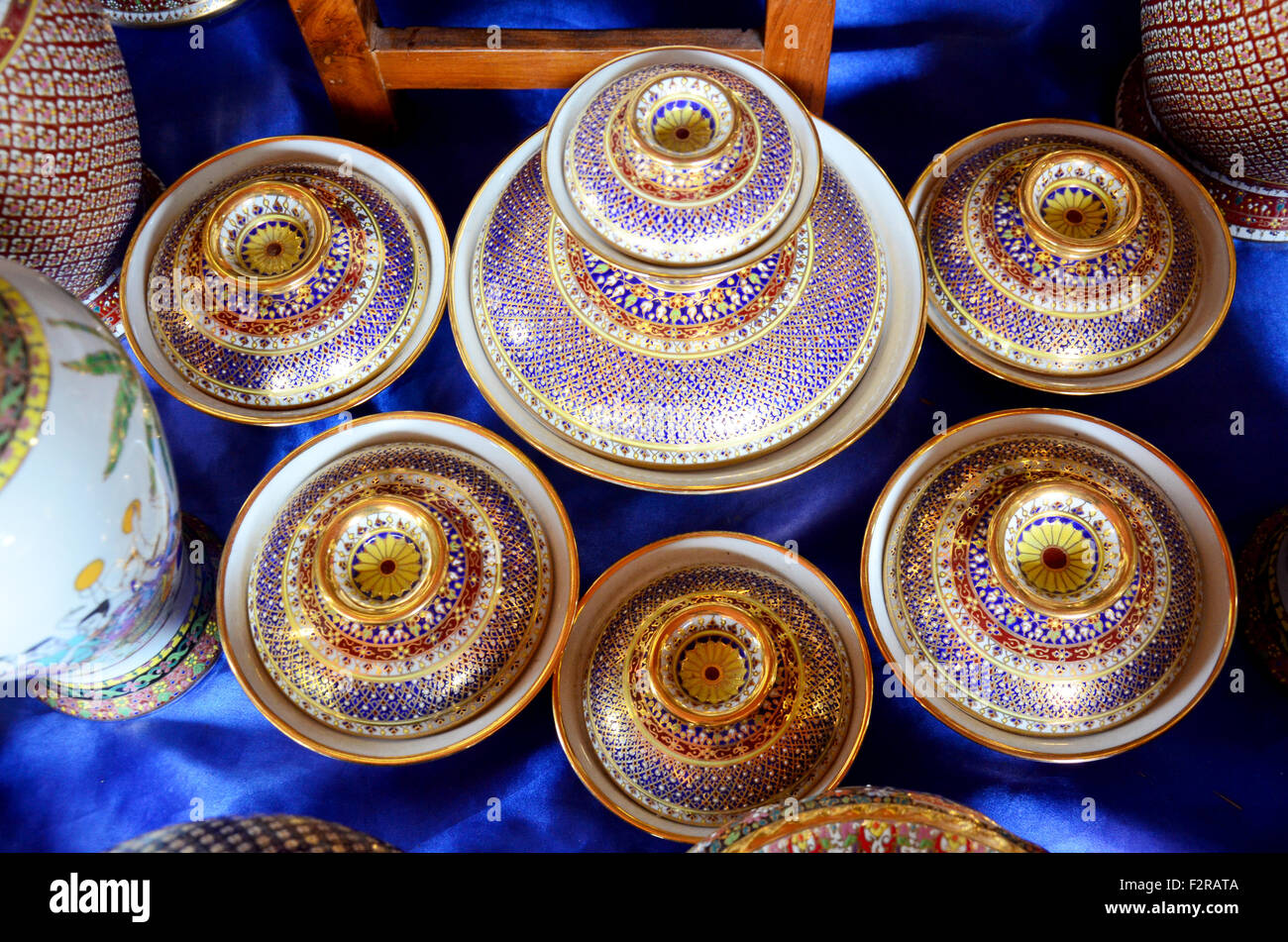 Craft Benjarong is traditional thai five basic colors style pottery for ...