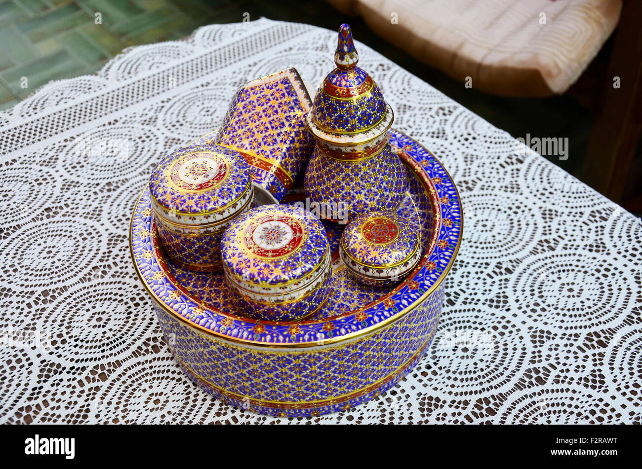 Craft Benjarong is traditional thai five basic colors style pottery for ...