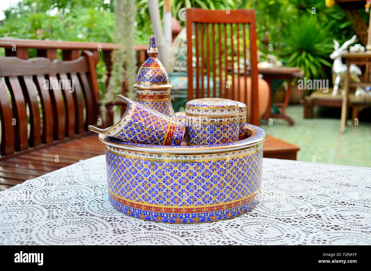 Craft Benjarong is traditional thai five basic colors style pottery for ...