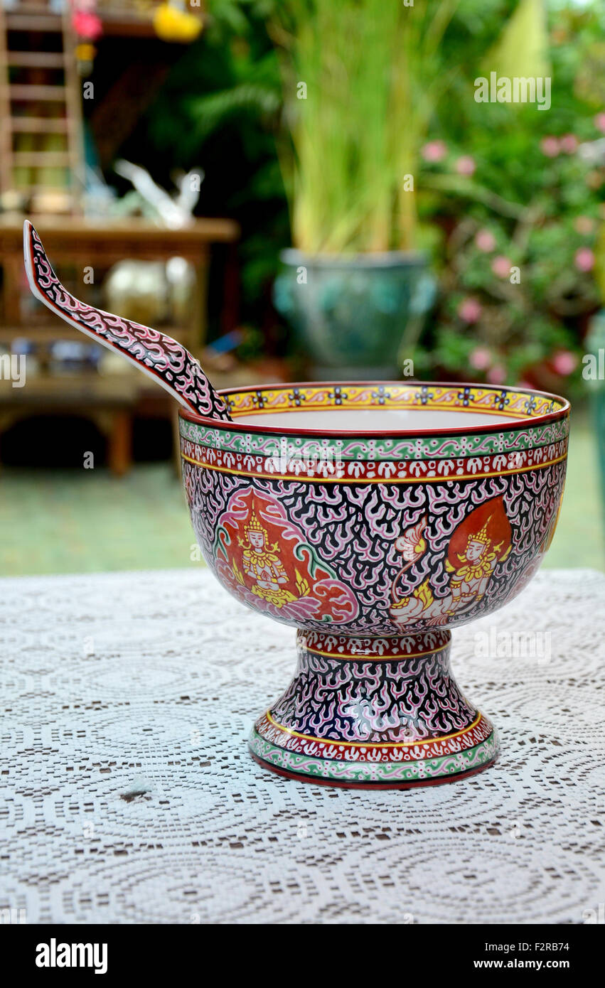 Craft Benjarong is traditional thai five basic colors style pottery for ...