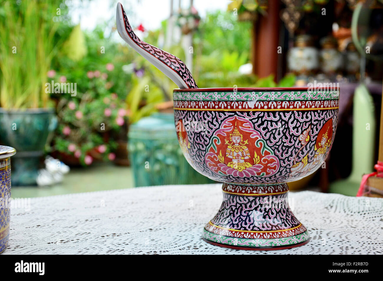 Craft Benjarong is traditional thai five basic colors style pottery for ...
