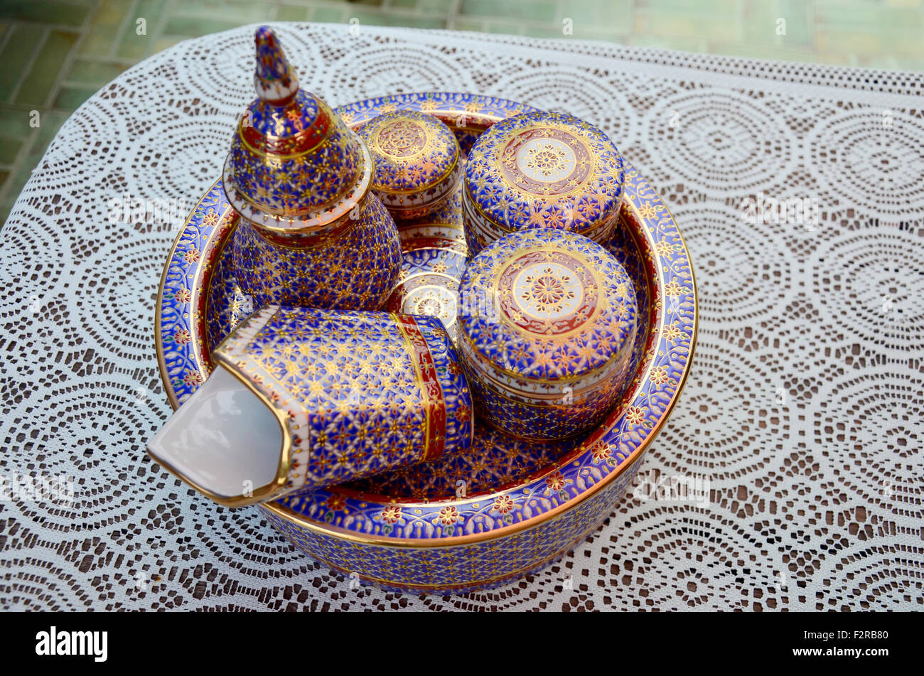 Craft Benjarong is traditional thai five basic colors style pottery for ...