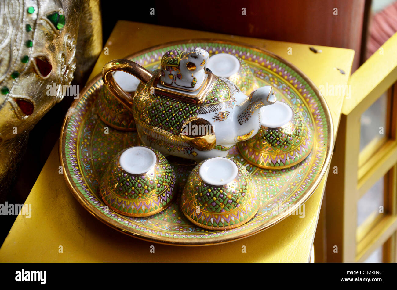 Craft Benjarong is traditional thai five basic colors style pottery for ...