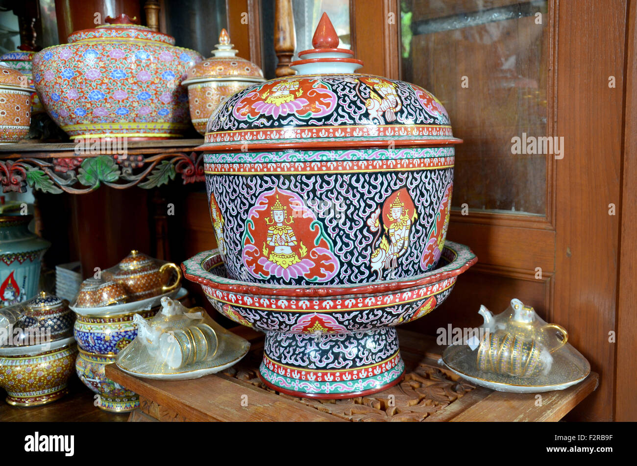 Craft Benjarong is traditional thai five basic colors style pottery for ...