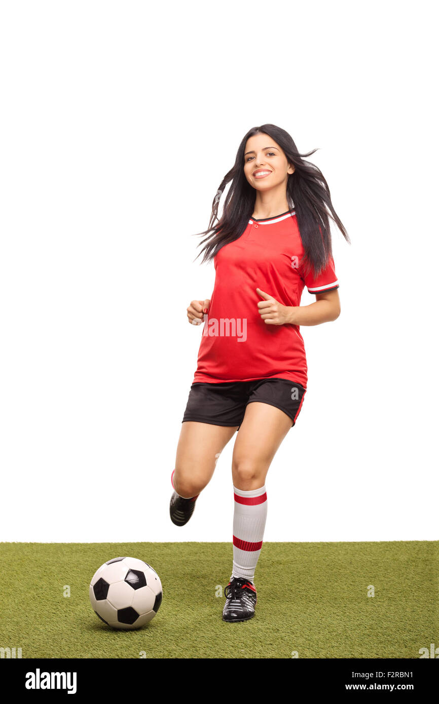 Girl Soccer Player Kicking Ball