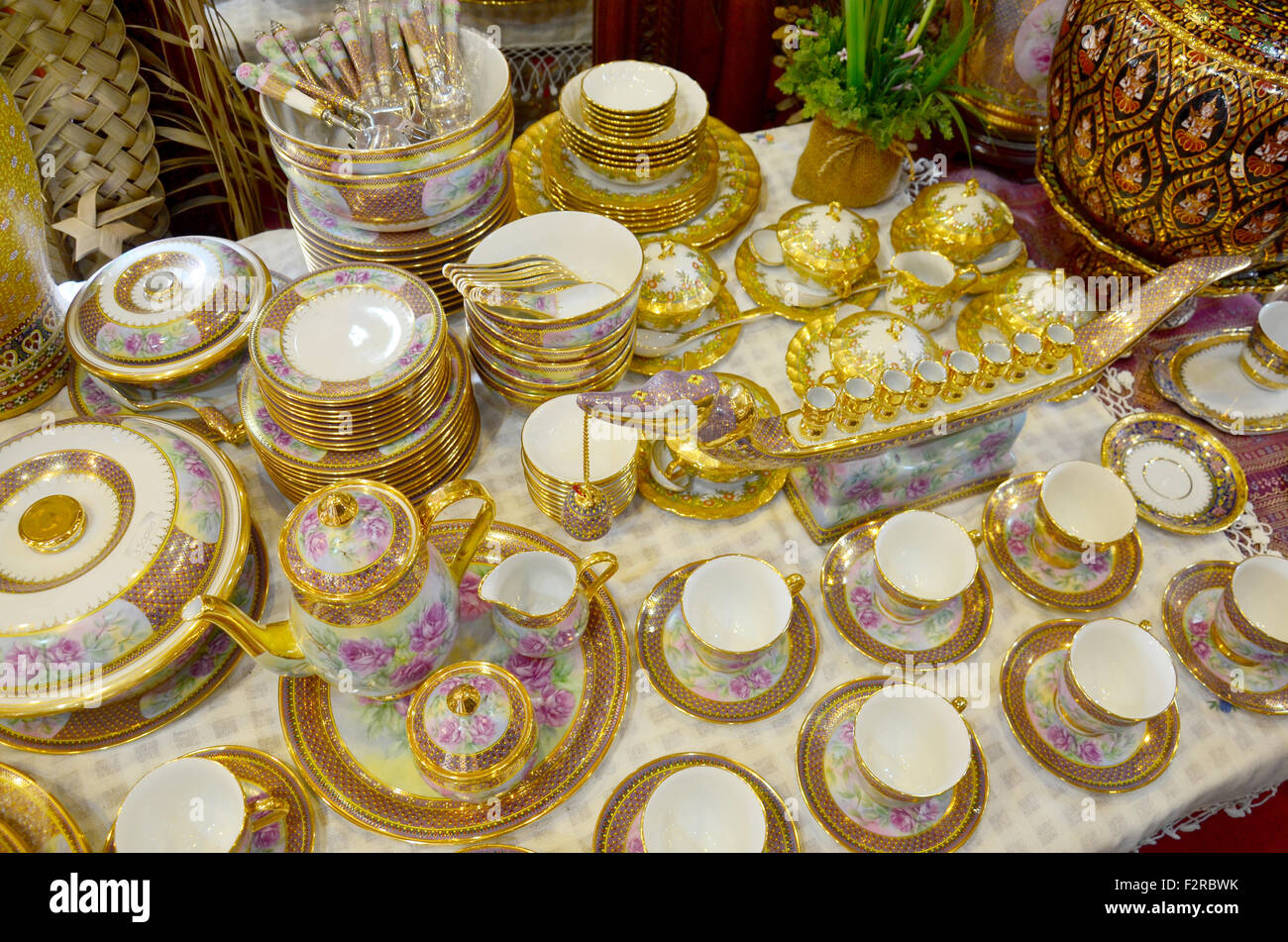 Craft Benjarong is traditional thai five basic colors style pottery for ...