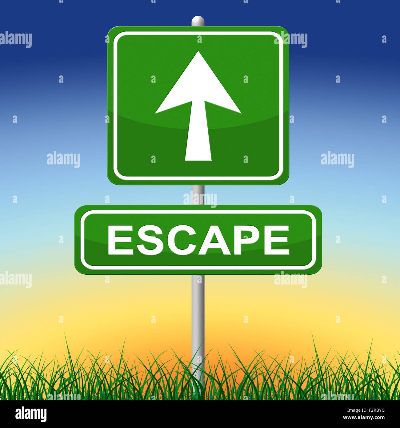 Escape Sign Showing Break Free And Pointing Stock Photo - Alamy