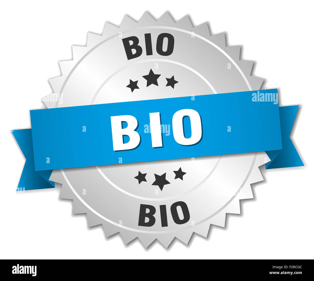 bio 3d silver badge with blue ribbon Stock Photo - Alamy