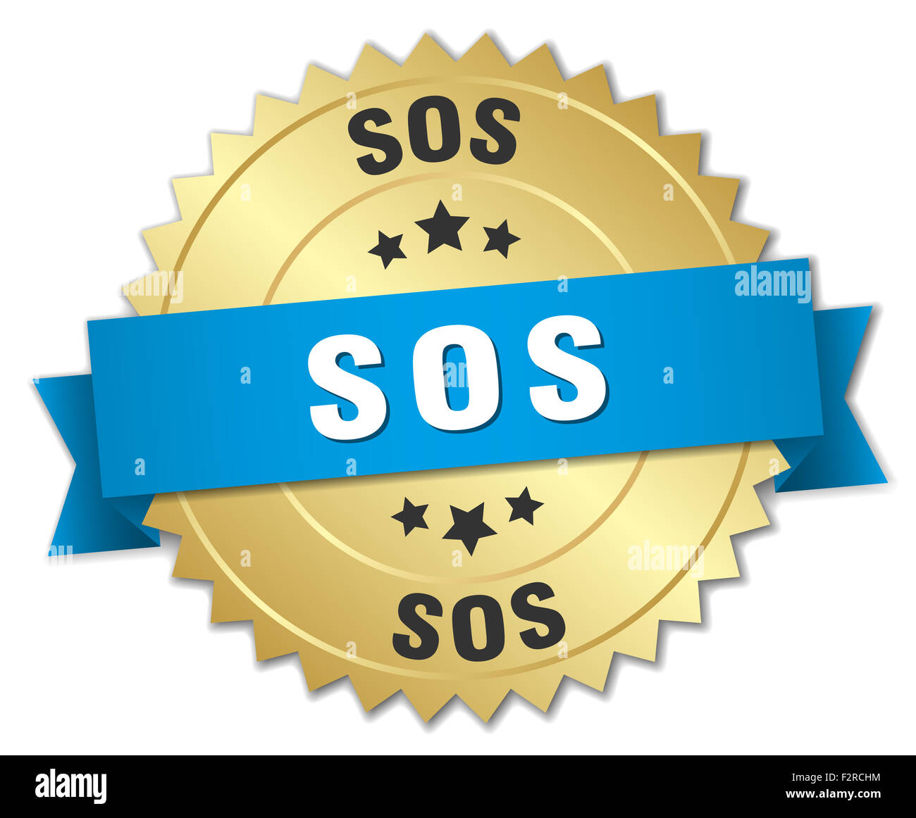sos 3d gold badge with blue ribbon Stock Photo - Alamy
