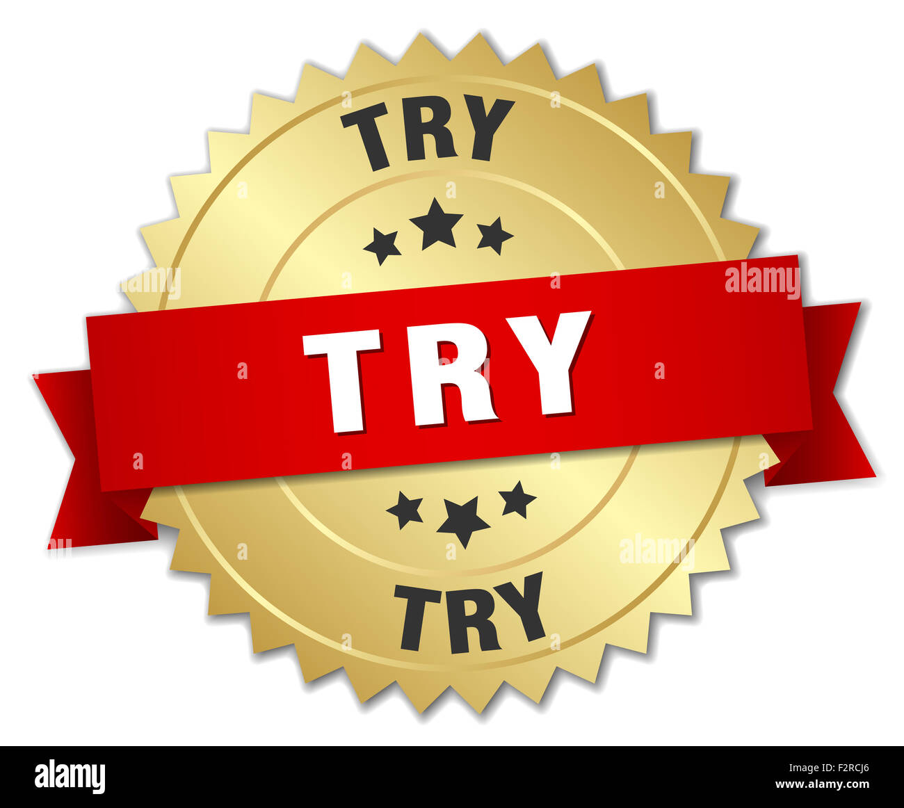 try 3d gold badge with red ribbon Stock Photo - Alamy