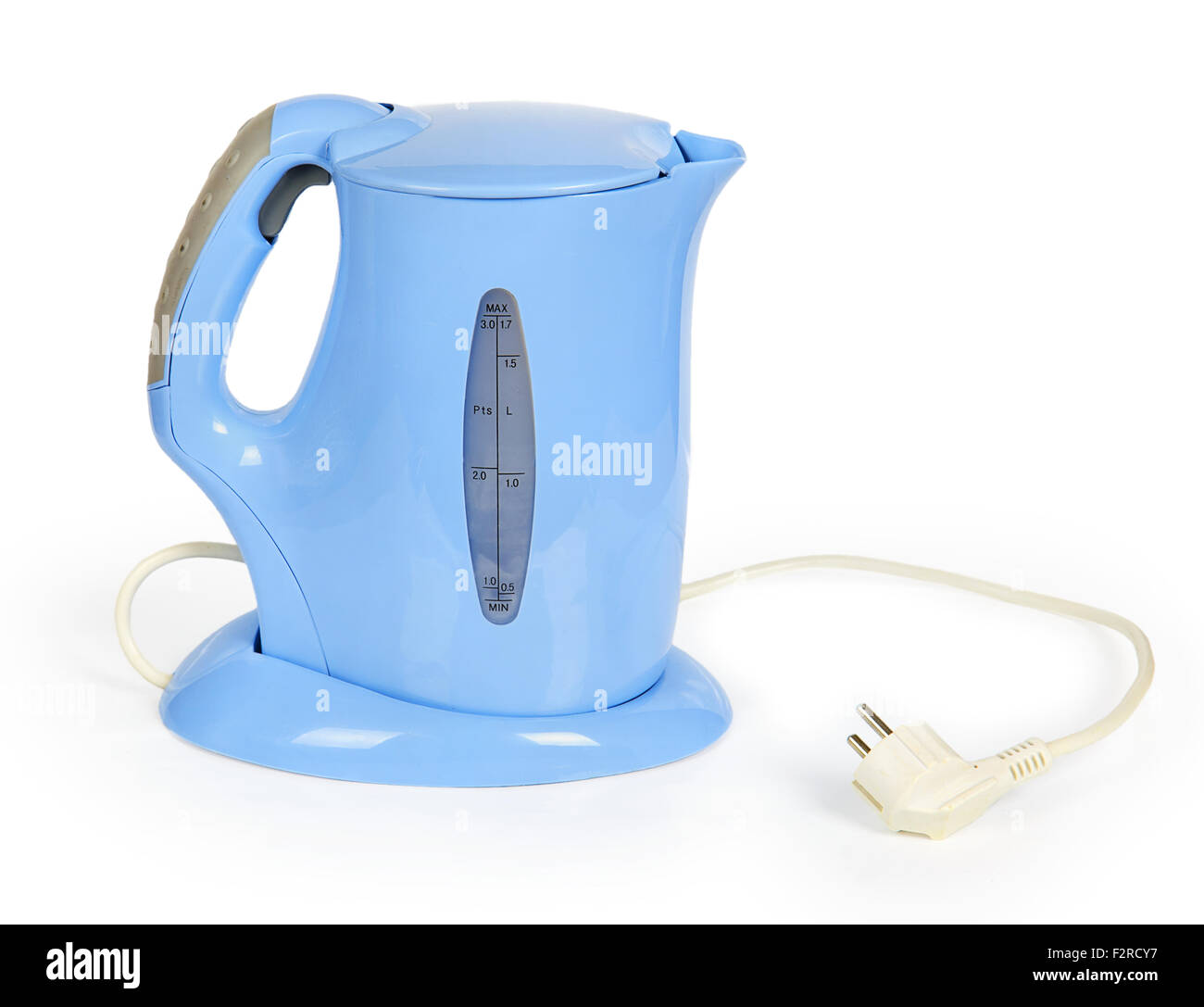 Blue electric kettle isolated on white background Stock Photo - Alamy