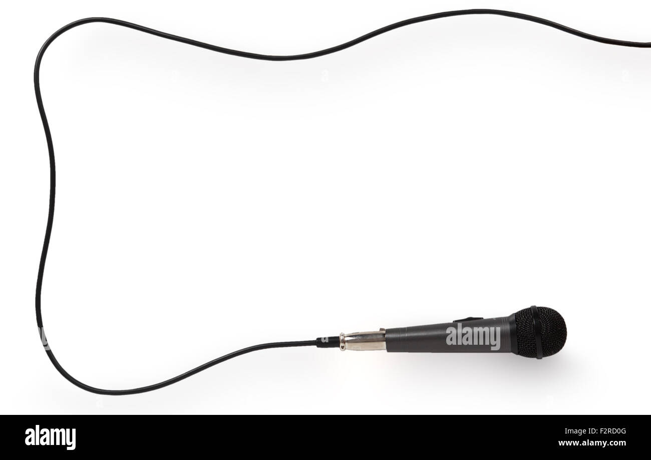 Frame of the microphone with cord isolated on white background Stock ...