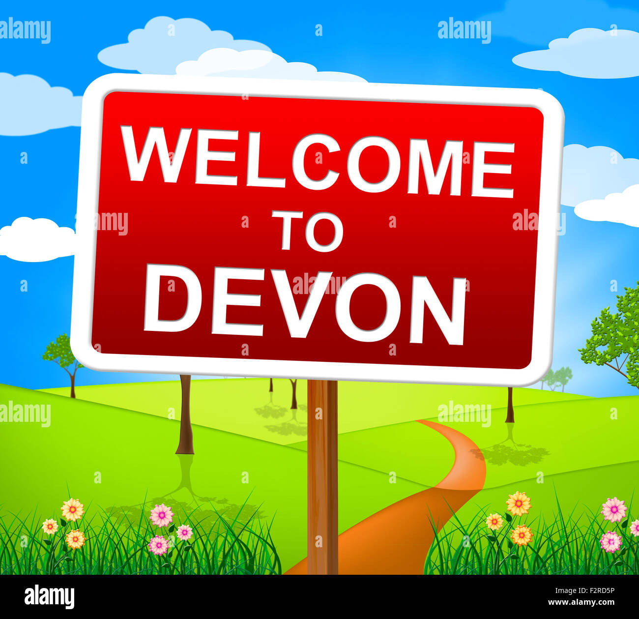Welcome To Devon Showing United Kingdom And Meadow Stock Photo - Alamy