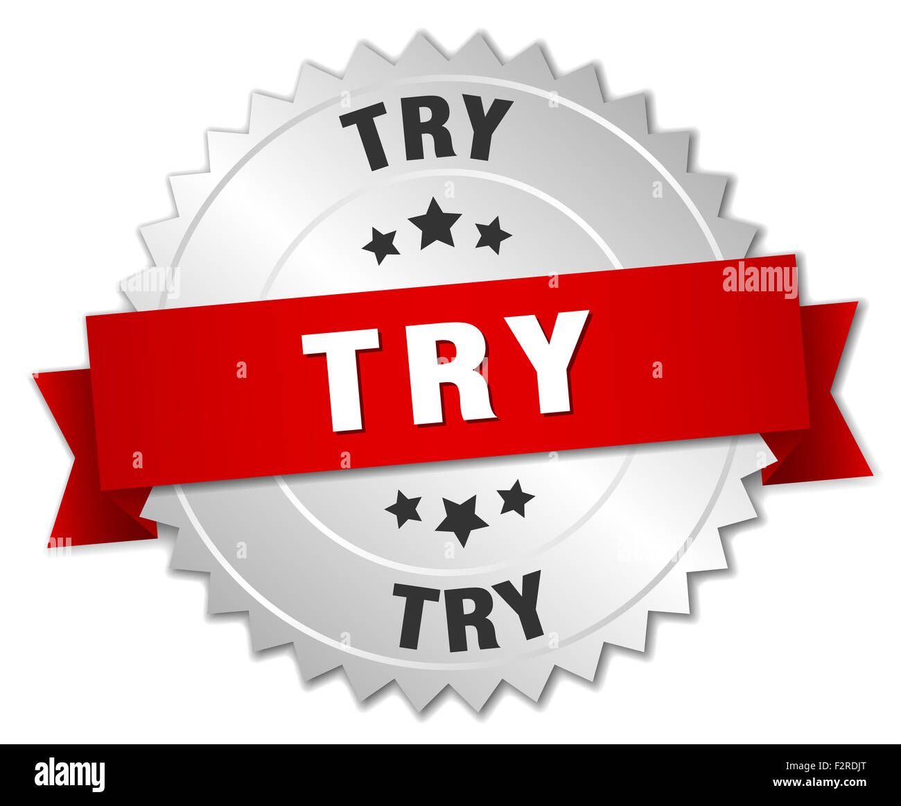 try 3d silver badge with red ribbon Stock Photo - Alamy