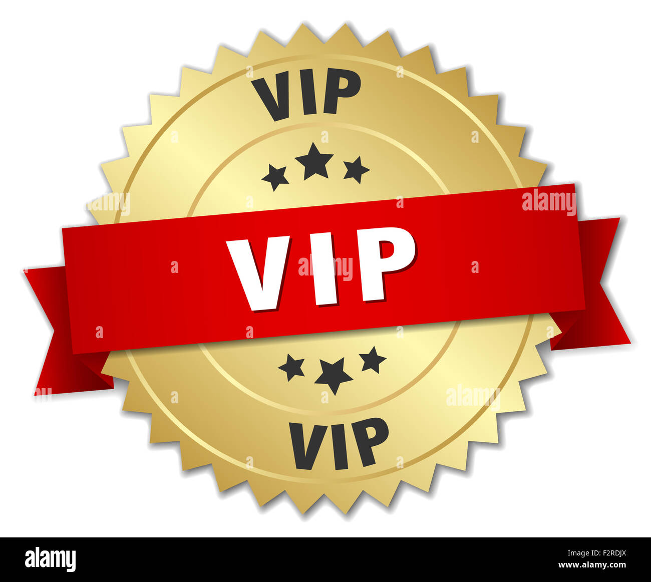 vip 3d gold badge with red ribbon Stock Photo - Alamy