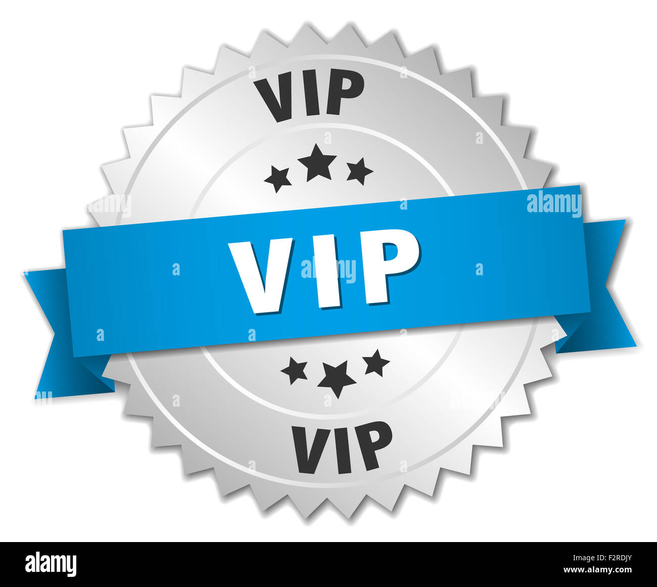 vip 3d silver badge with blue ribbon Stock Photo - Alamy