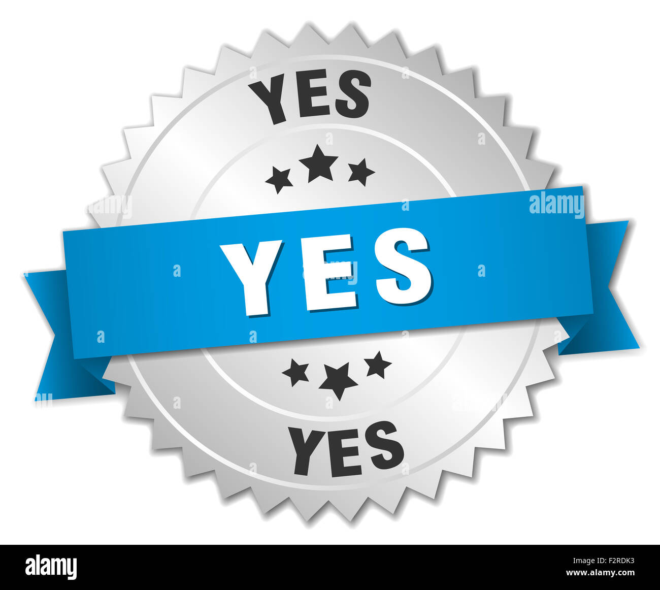 yes 3d silver badge with blue ribbon Stock Photo - Alamy