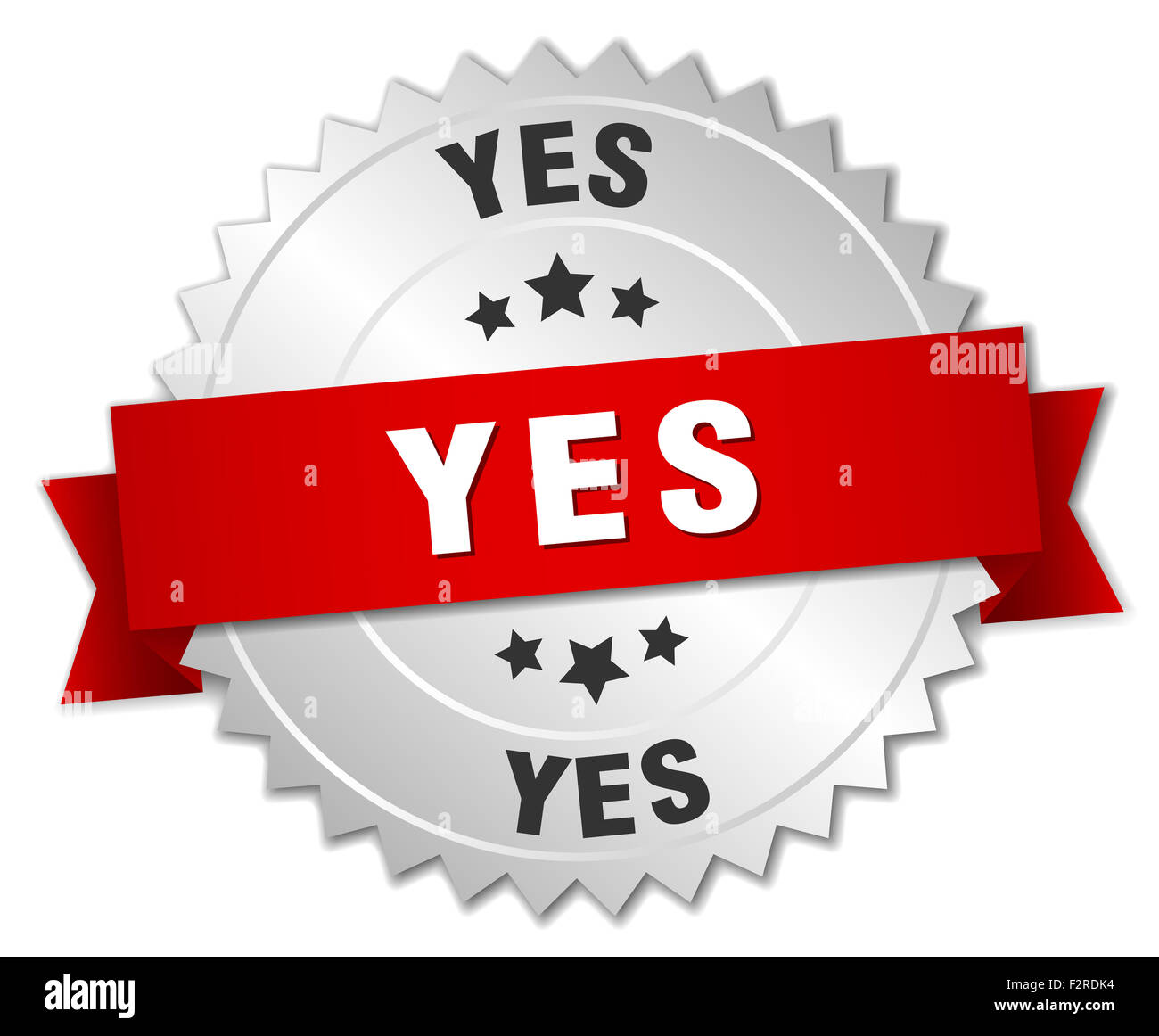 yes 3d silver badge with red ribbon Stock Photo - Alamy