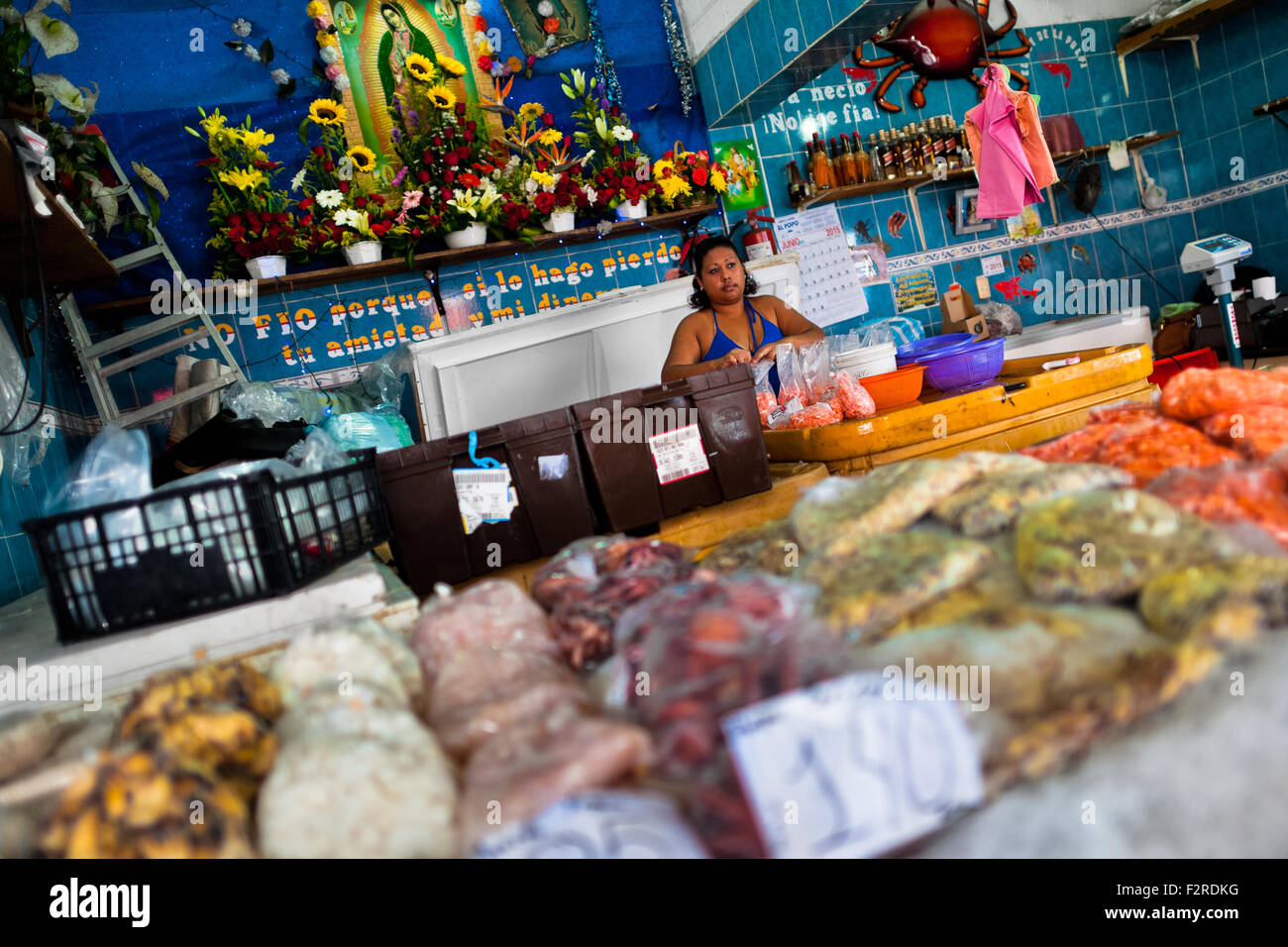 Wide variety of seafood is seen for sale at the seafood and fish market ...