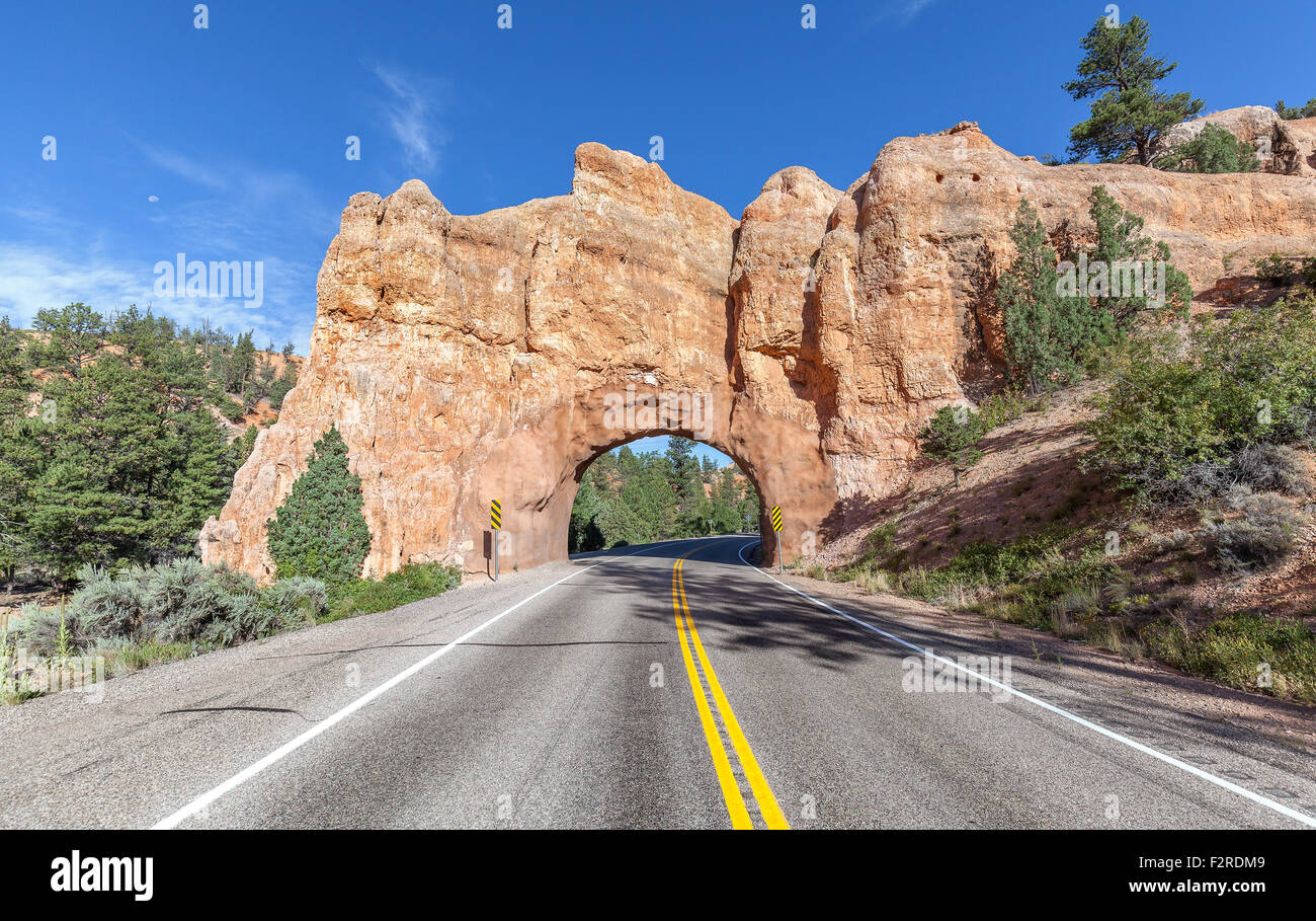 Natural arch road tunnel on the Scenic Byway 12, Utah, USA Stock Photo ...