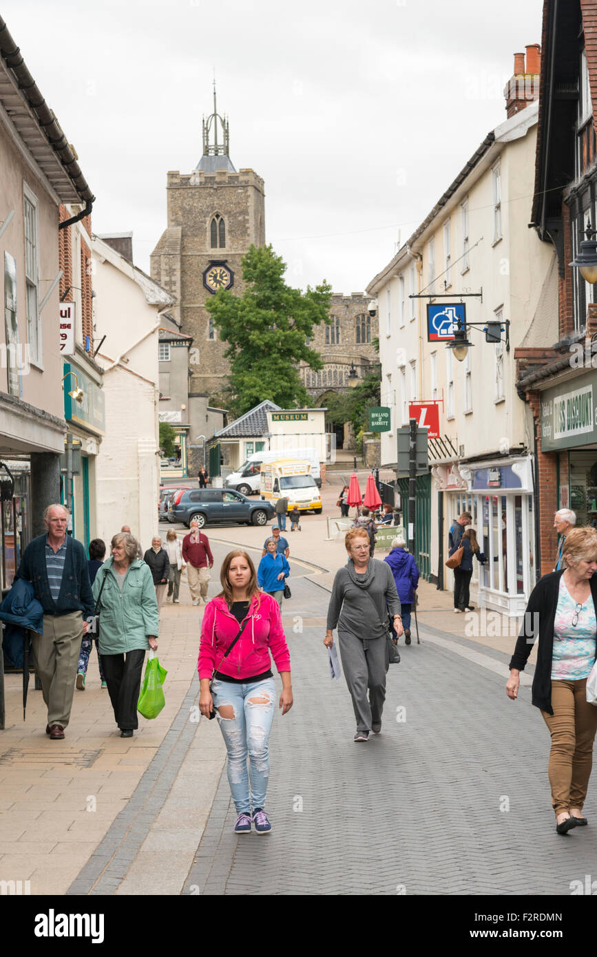 People shopping in the high street and town centre at Diss Norfolk UK ...