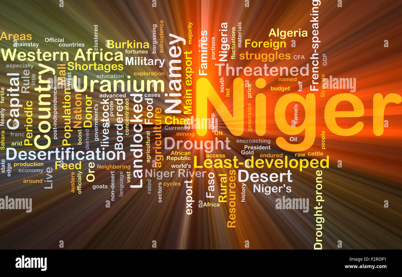 Background concept wordcloud illustration of Niger glowing light Stock ...