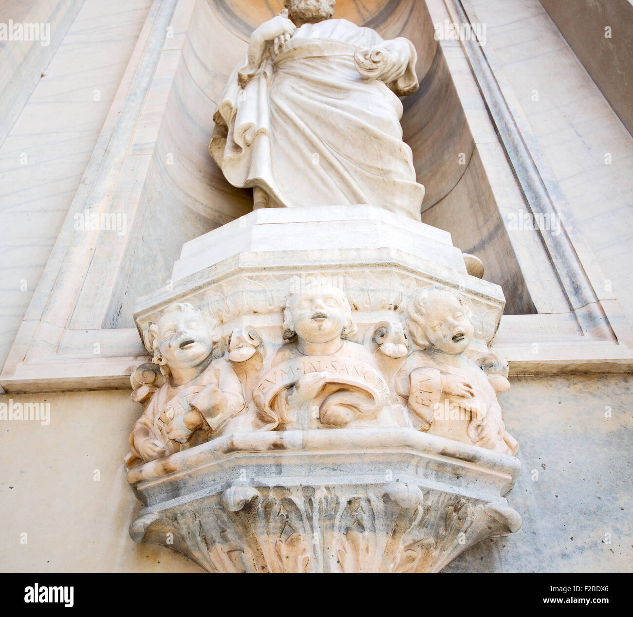 marble in old historical construction italy europe milan and statue ...