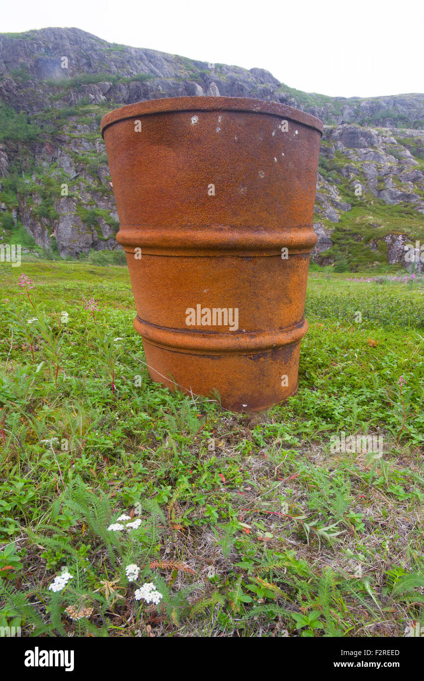 garbage barrel in tundra among wild nature Stock Photo - Alamy
