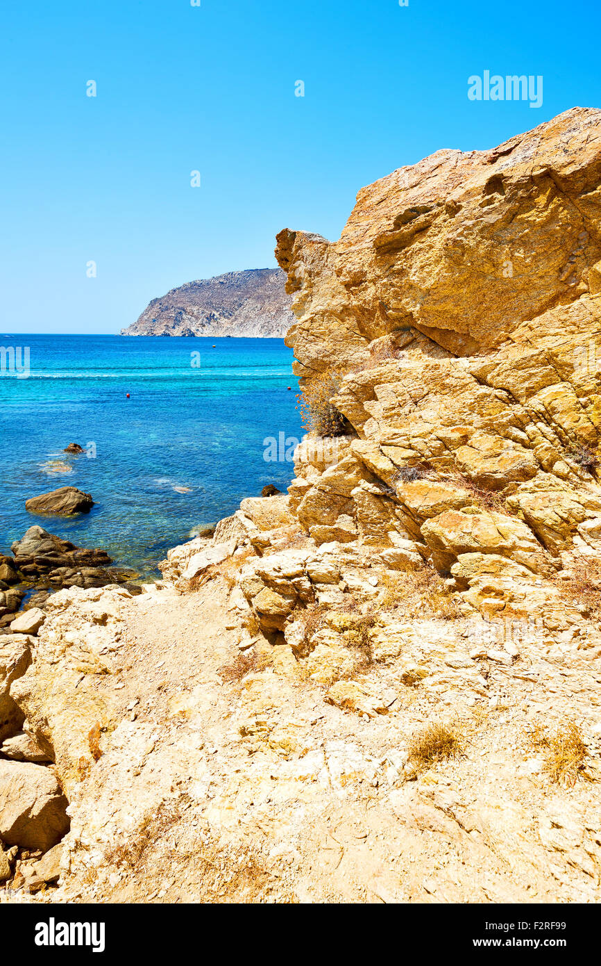 in greece the mykonos island rock sea and beach sky Stock Photo - Alamy