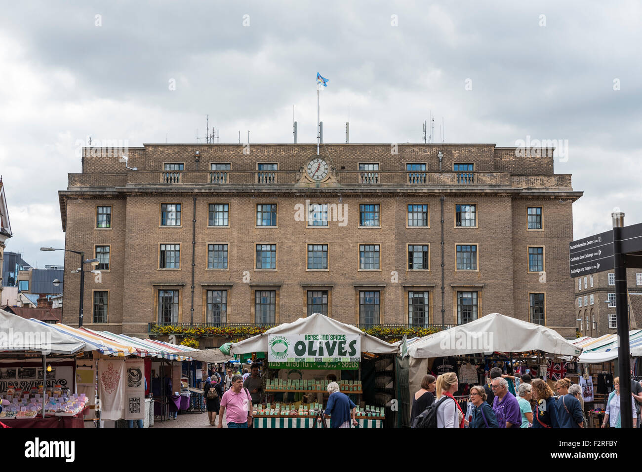 Guildhall and market stalls Market Square Cambridge Cambridgeshire ...