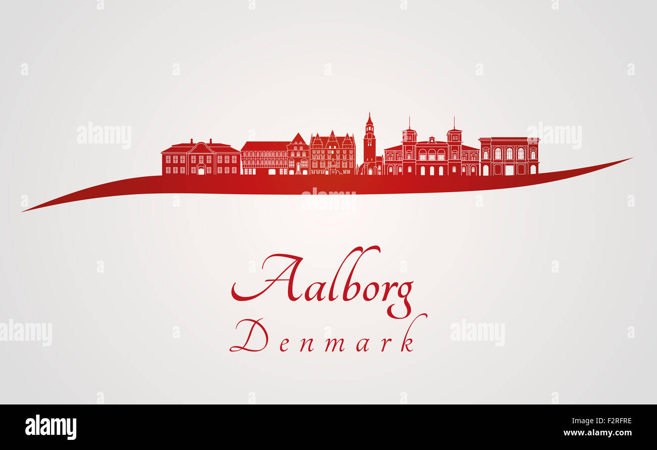 Aalborg skyline in red and gray background in editable vector file ...