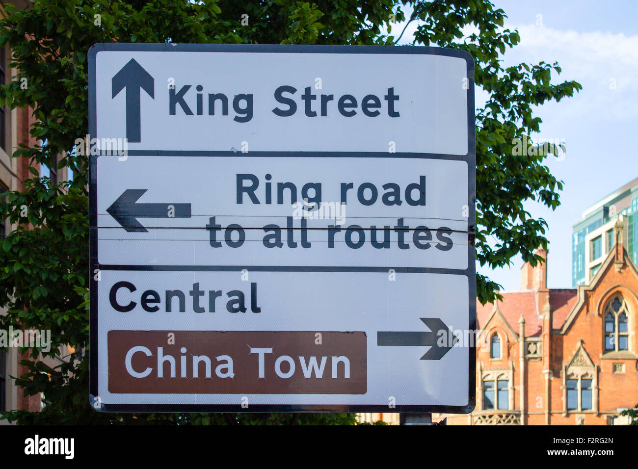 Manchester Street Sign in city centre, directing directly to King ...