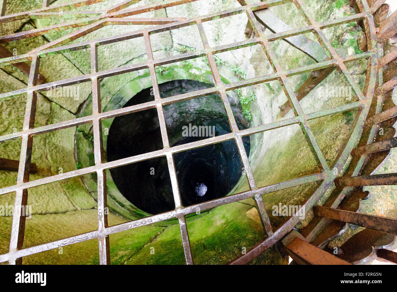 Old deep well covered with iron grate Stock Photo - Alamy