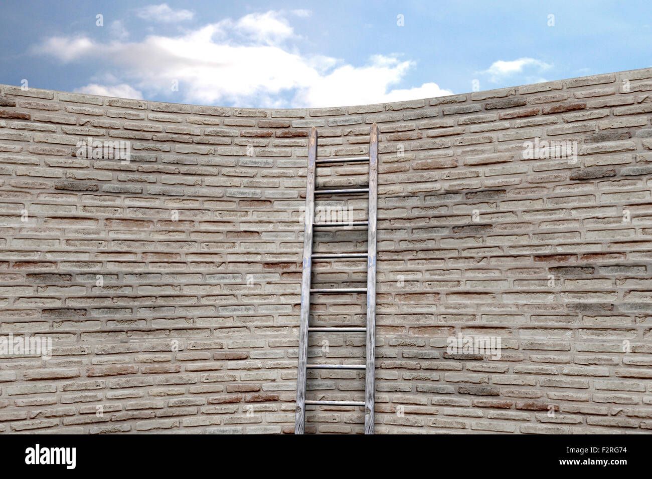 3d rendering of a ladder in a wall, concept of growth and progress ...