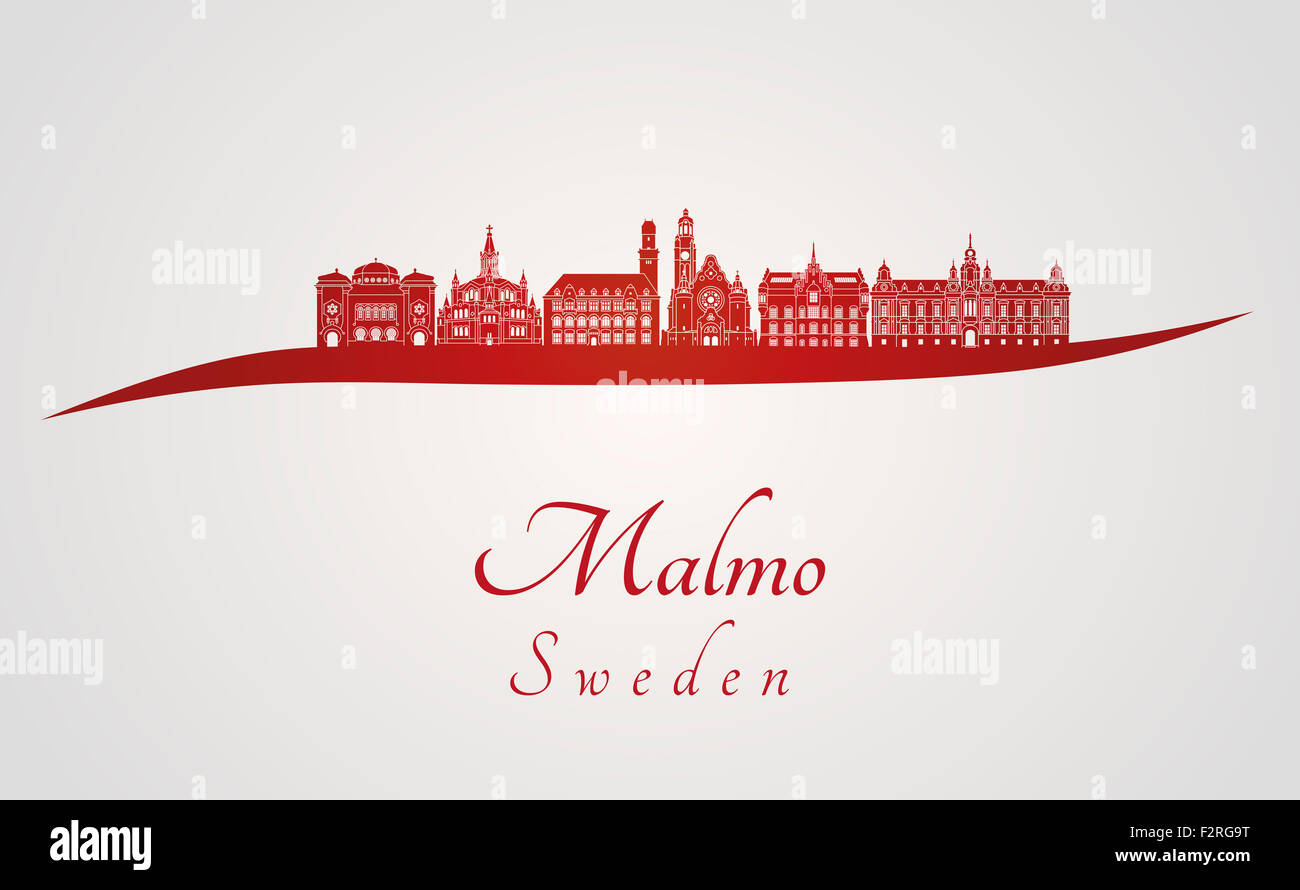 Malmo skyline in red and gray background in editable vector file Stock ...