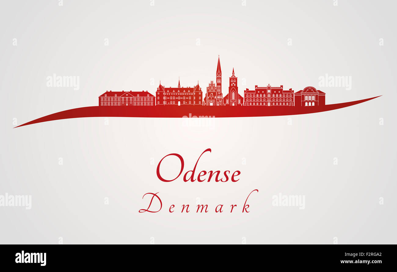 Odense skyline in red and gray background in editable vector file Stock ...