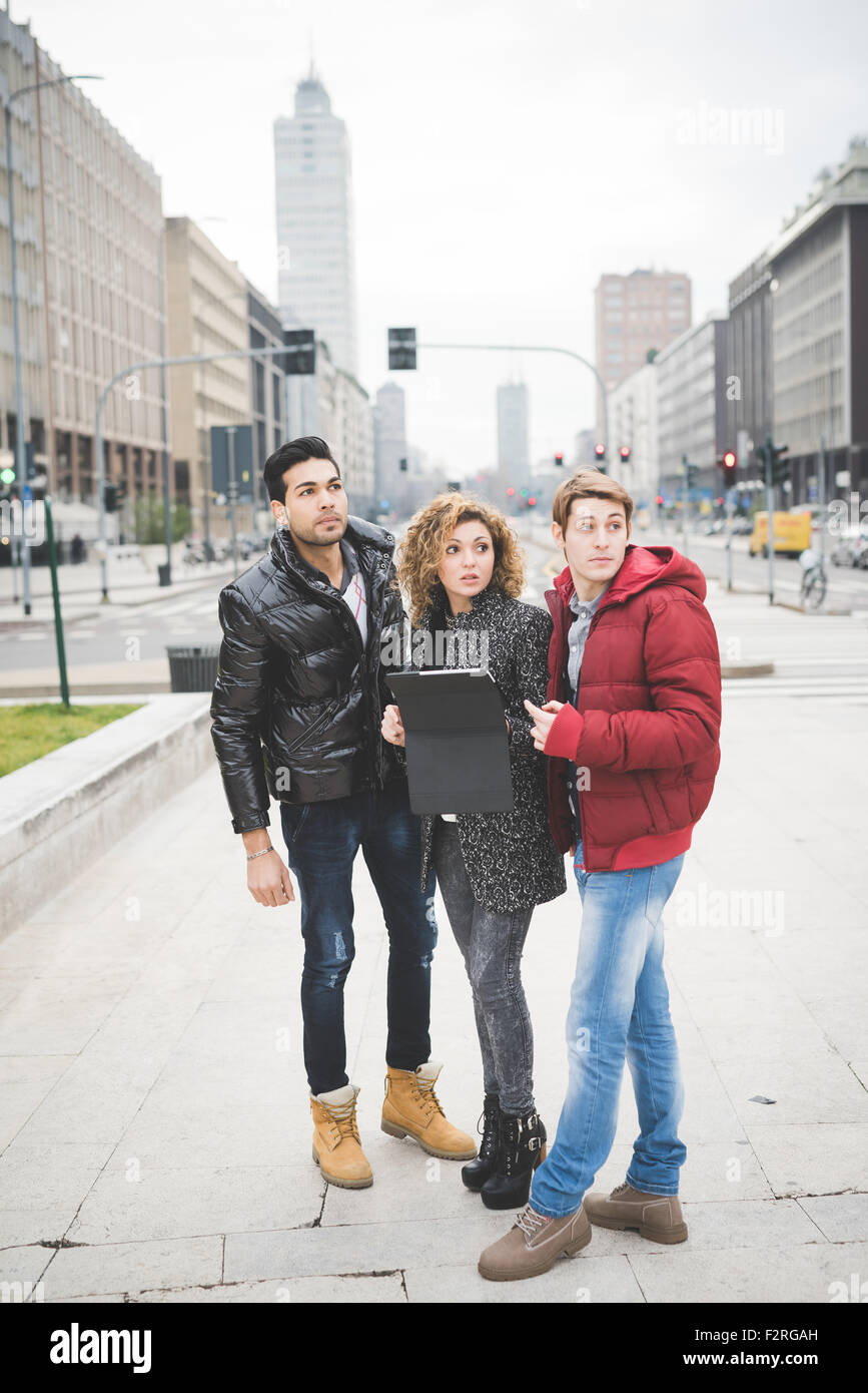 Multiracial contemporary business people working outdoor in town ...