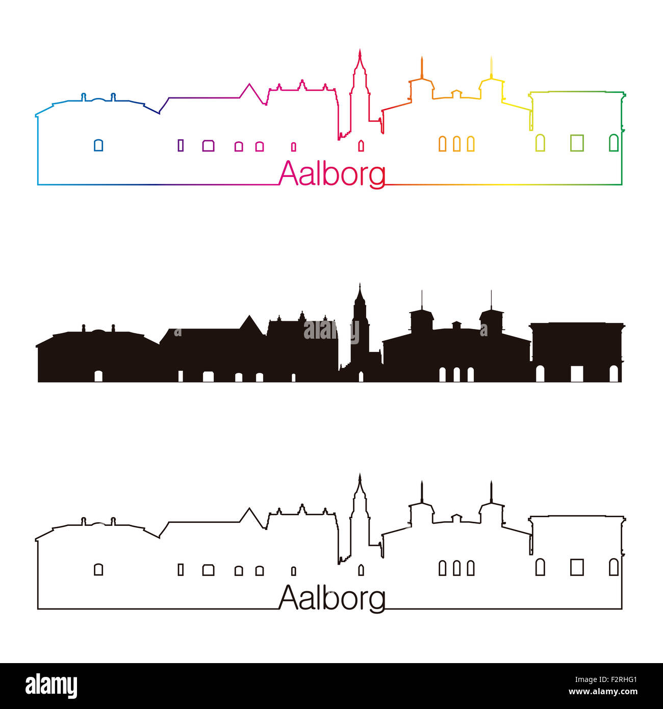 Aalborg skyline linear style with rainbow in editable vector file Stock ...