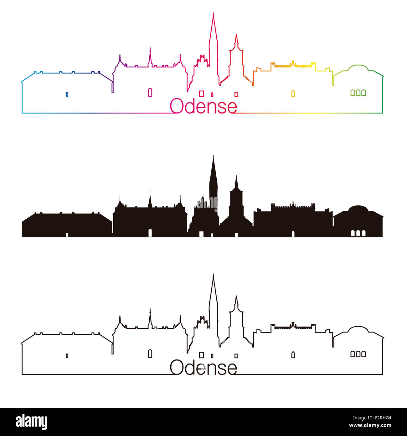 Odense skyline linear style with rainbow in editable vector file Stock ...