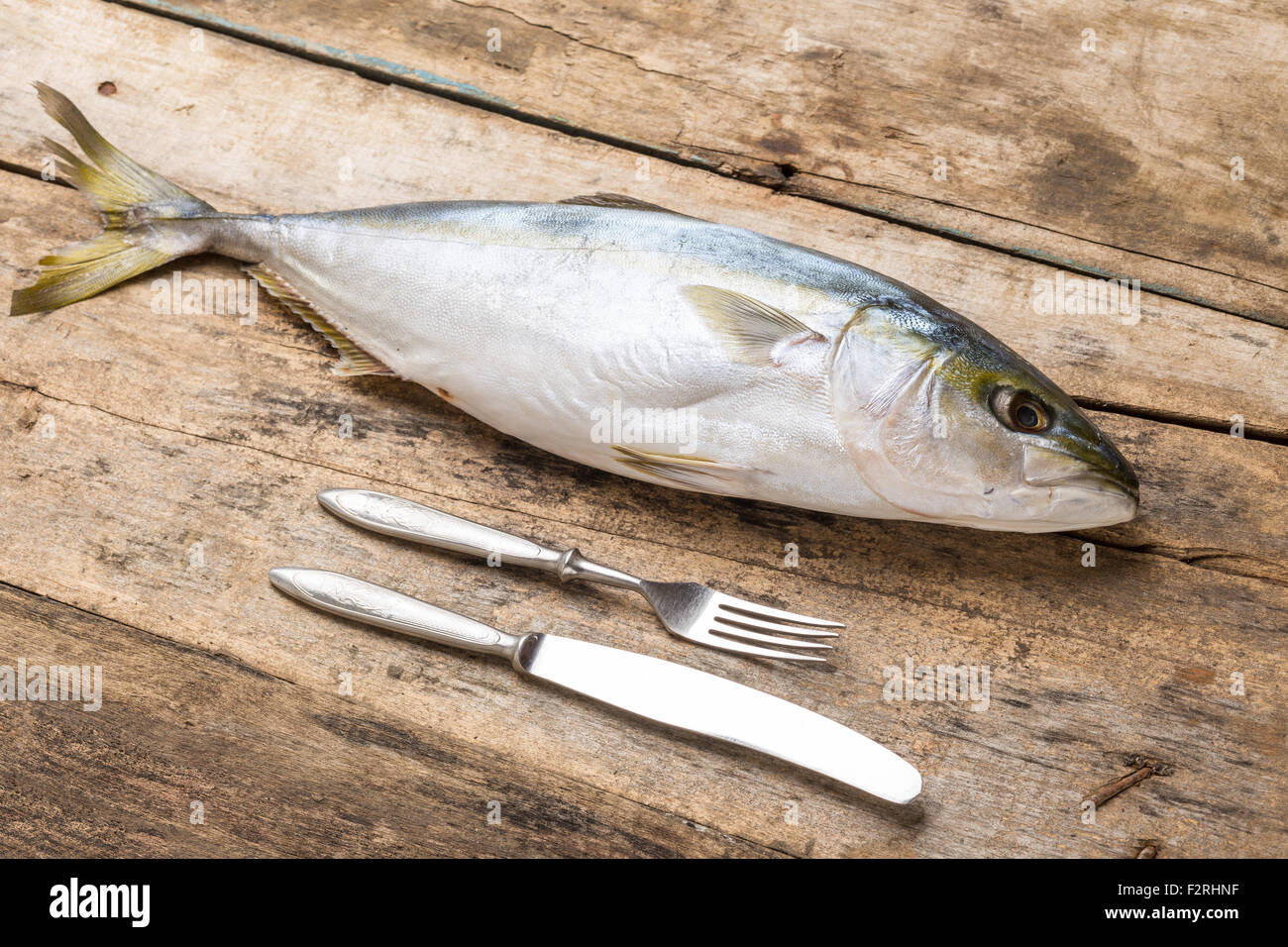Seafood recipe or menu background. Fresh tuna on wooden table Stock ...