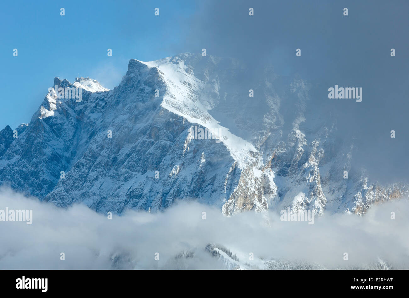 Winter Zugspitze mount (mountain top is close) view from Fern Pass ...