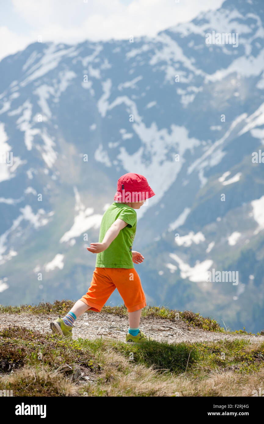 Kid hiking in the mountains, Mt Penken, Mayrhofen, Zillertal, Austria ...