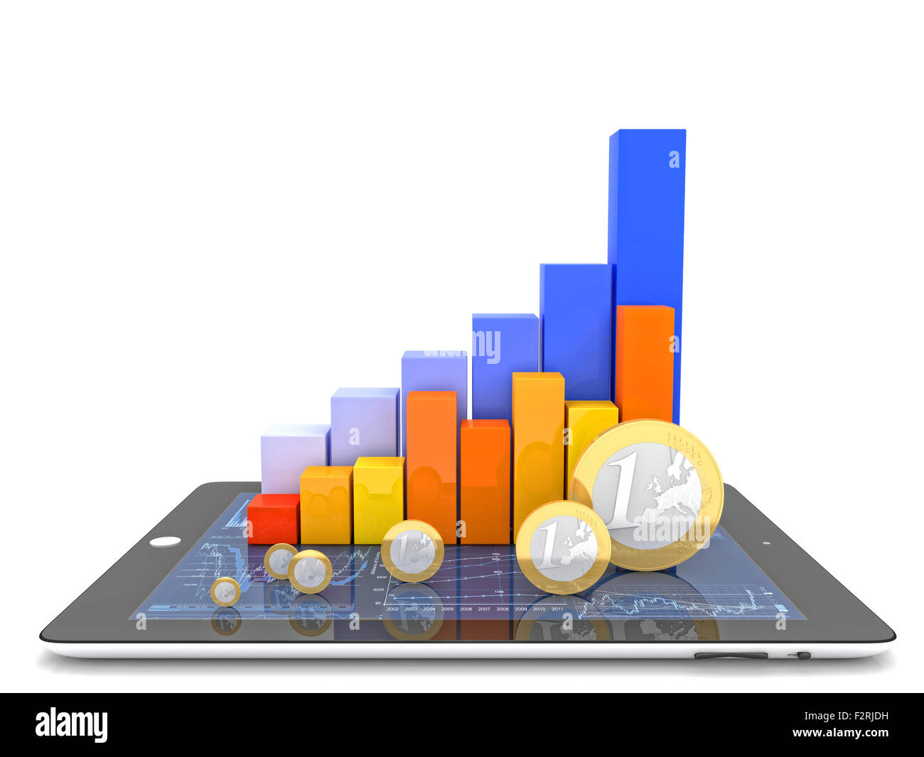 3d image of tablet money and financial chart Stock Photo - Alamy