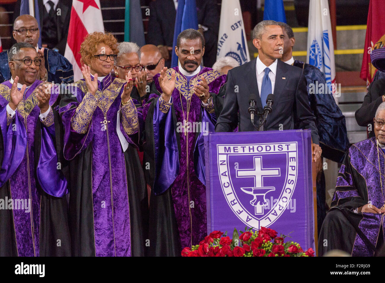 U.S. President Barack Obama surrounded by Bishops from the AME Church ...