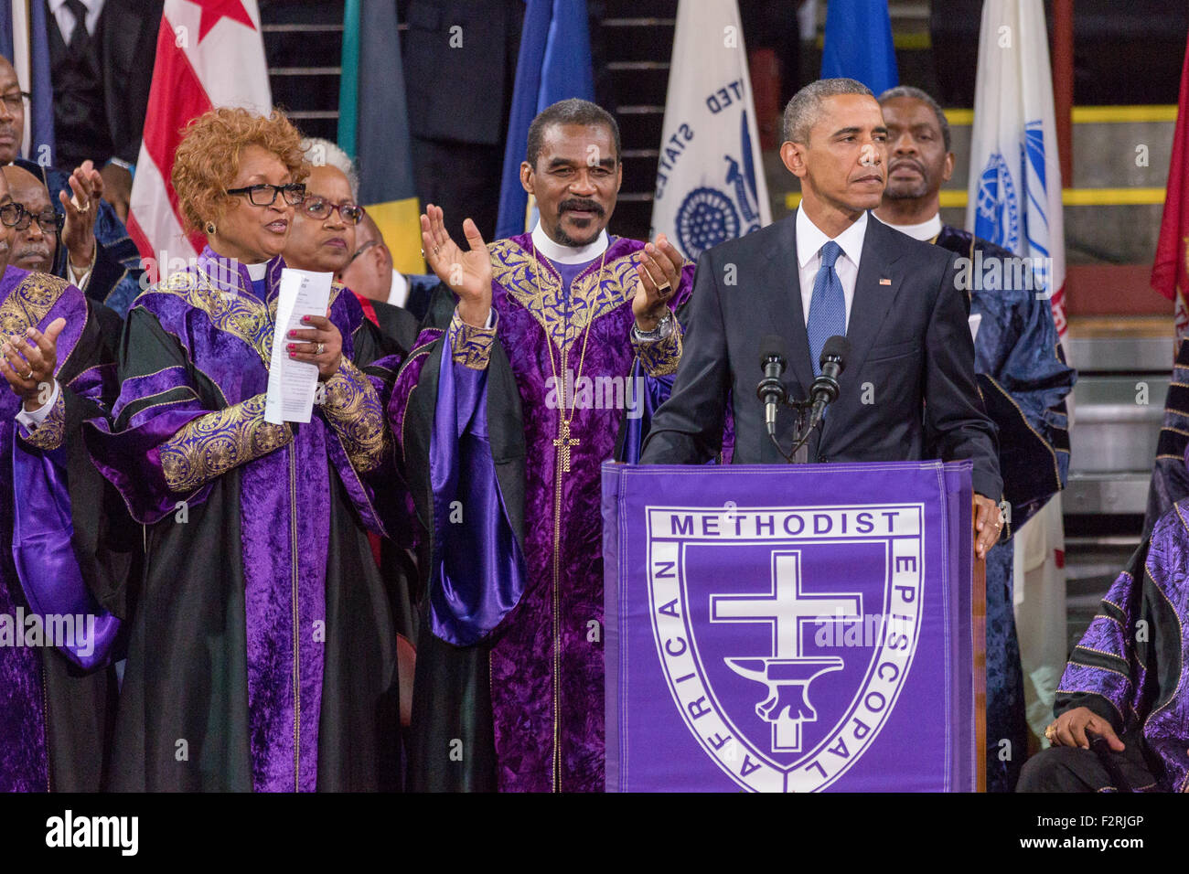 U.S. President Barack Obama delivers the eulogy at the funeral of slain ...