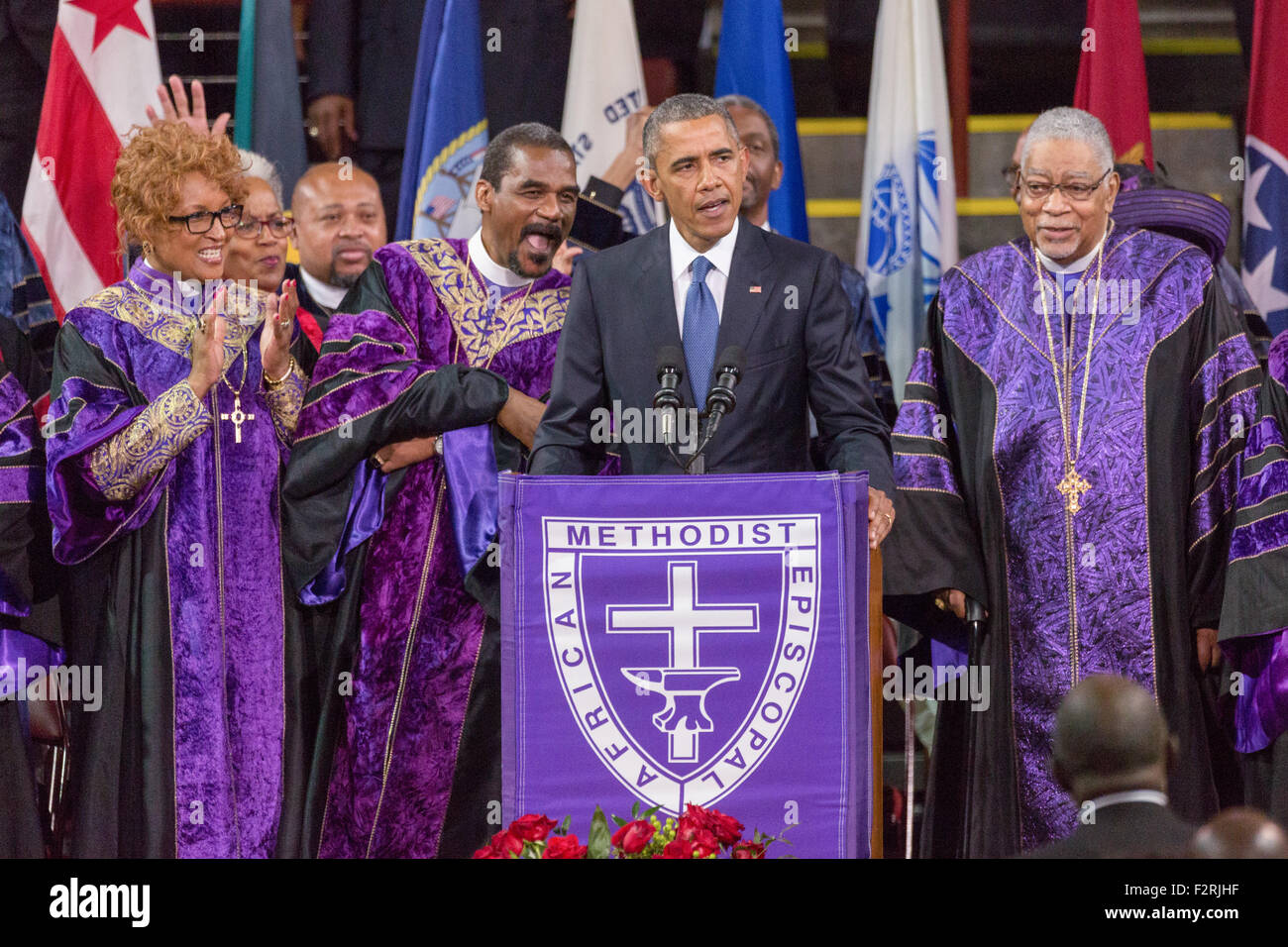 U S President Barack Obama Sings Amazing Grace During The Eulogy At