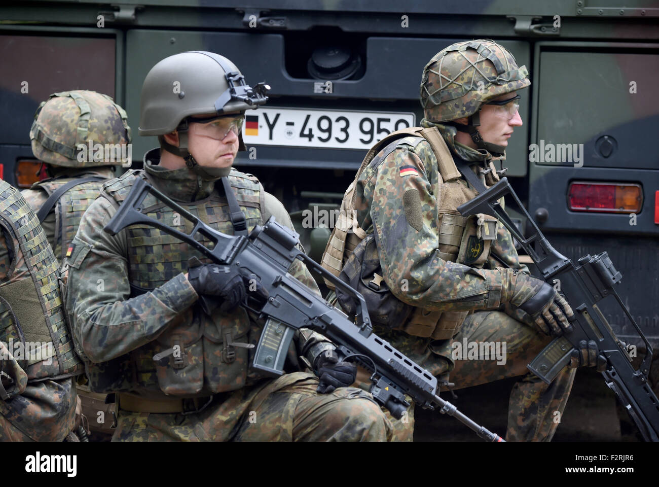 Eckernfoerde, Germany. 23rd Sep, 2015. German marines secure an ...