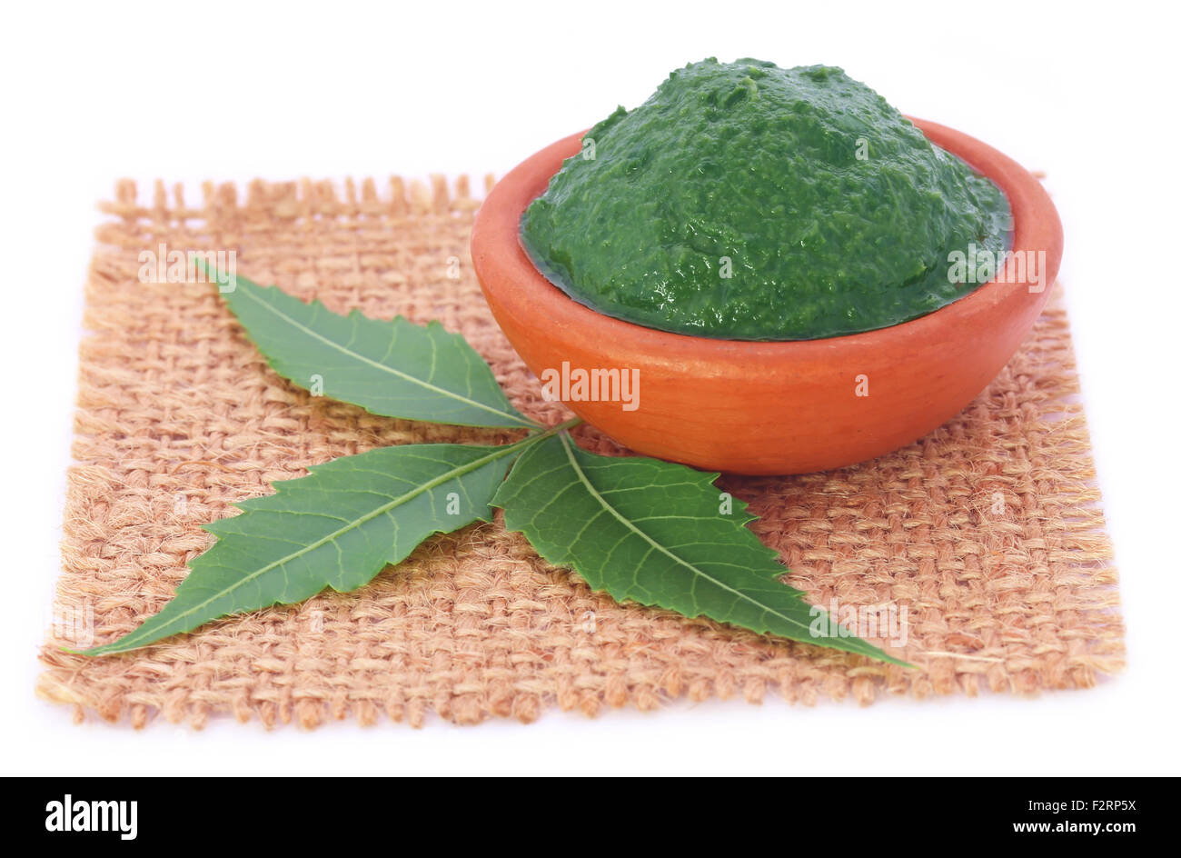 Medicinal neem leaves with ground paste over white background Stock ...