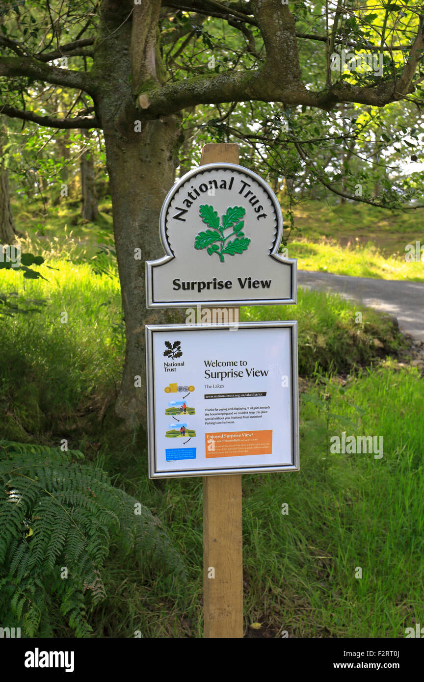 National Trust Surprise View sign near Keswick Cumbria Lake District ...