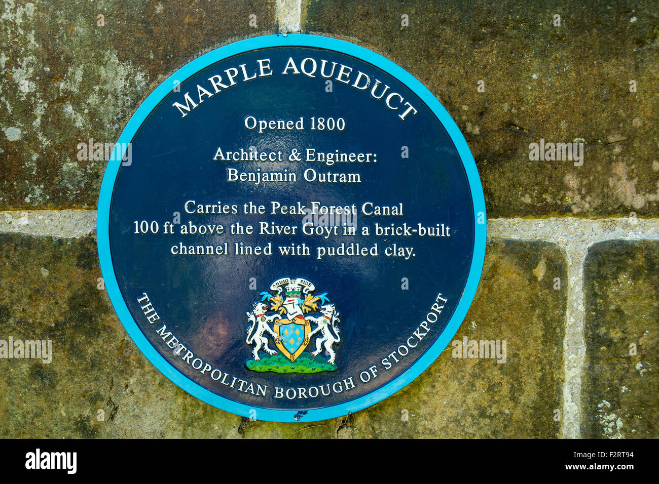 Blue plaque on the Marple Aqueduct, on the Peak Forest Canal, near ...